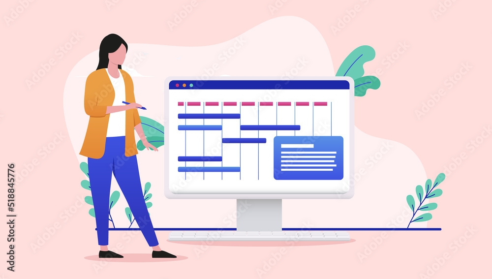 Project manager - Female person working on managing projects on ...