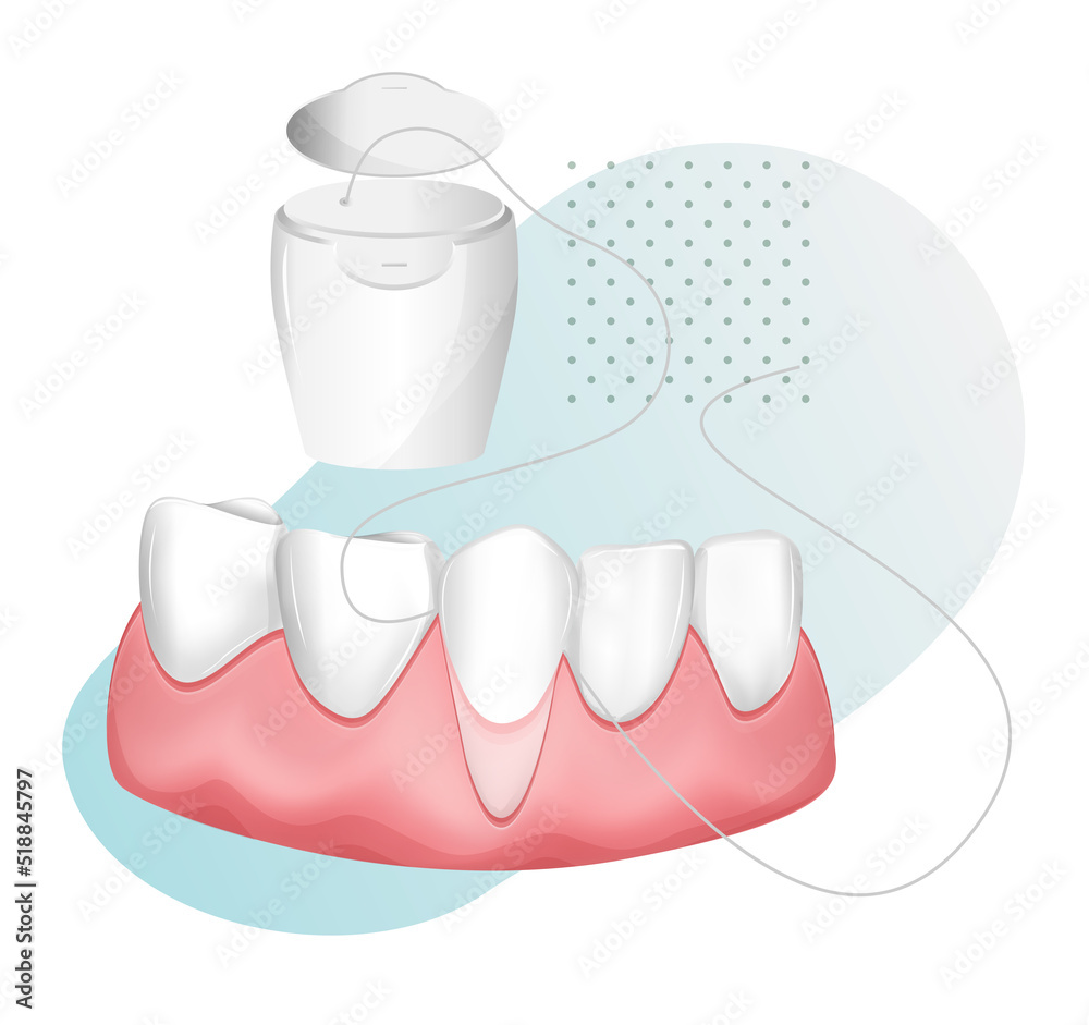 Dental Floss Box and Teeth with Receding Gums - stock illustration ...