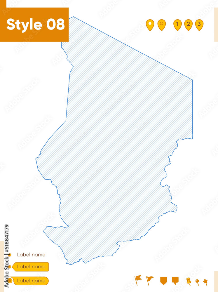 Chad - grid map isolated on white background. Outline map. Simple line, vector map. Stock Vector ...