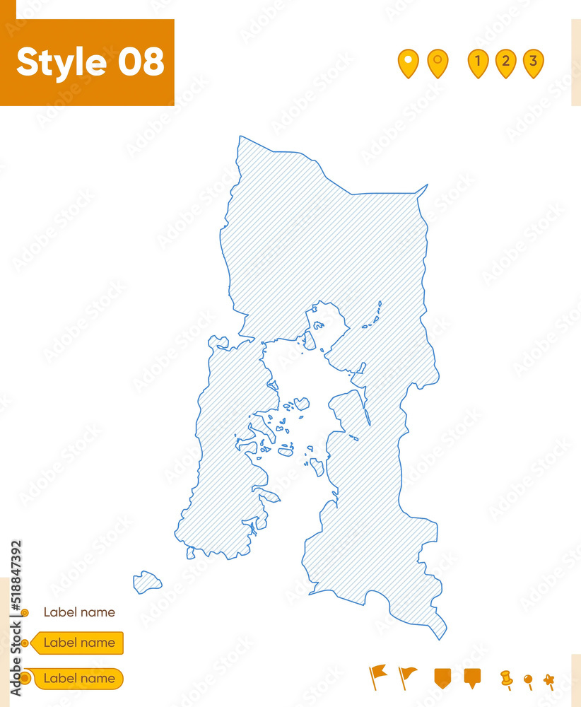 Los Lagos, Chile - grid map isolated on white background. Outline map ...