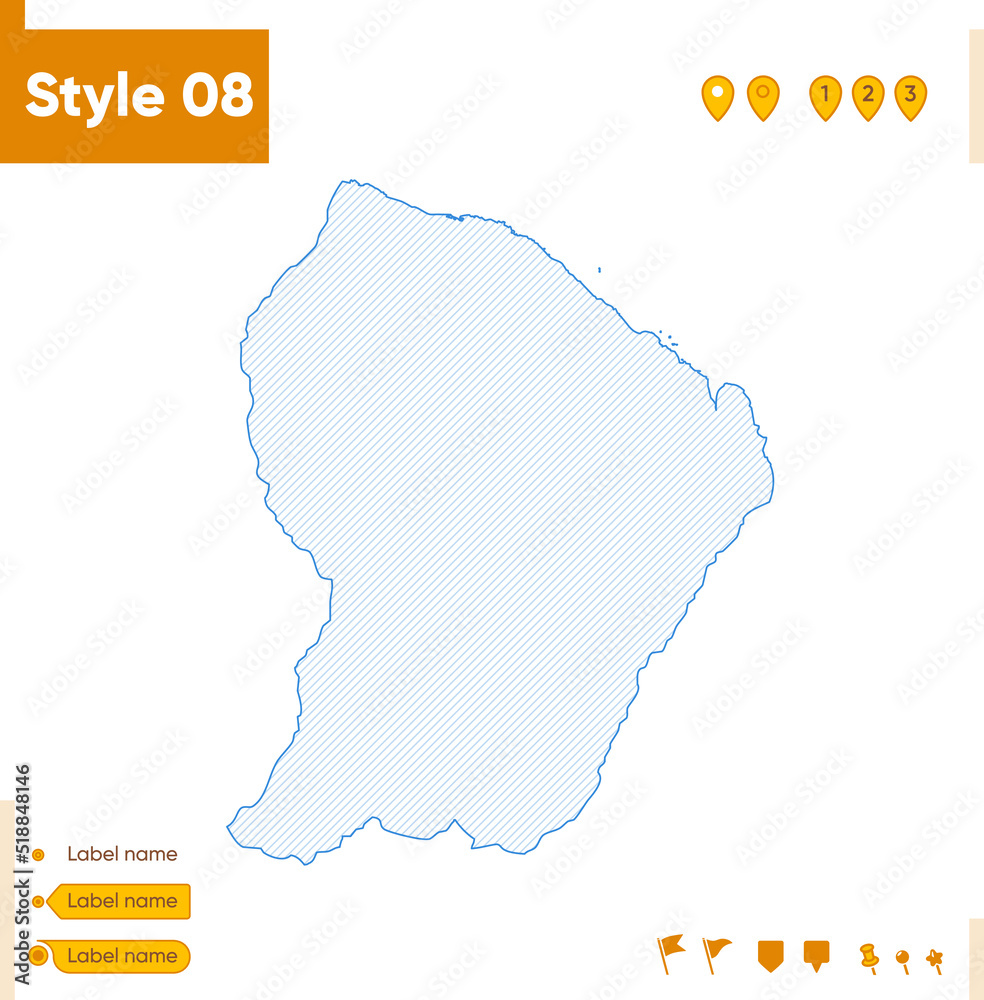 Guyane - grid map isolated on white background. Outline map. Simple line, vector map. Stock ...