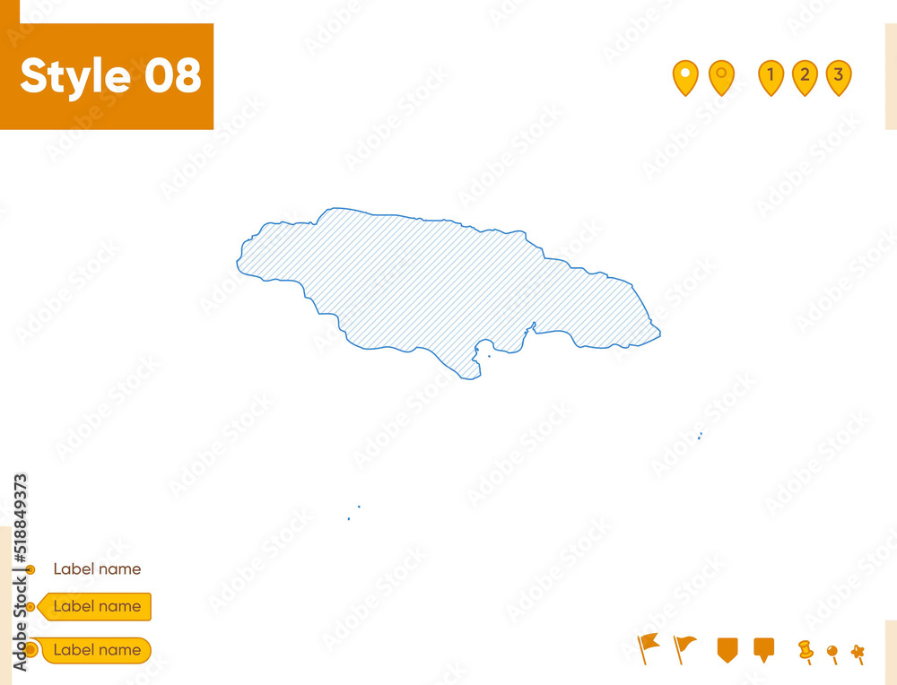 Jamaica - grid map isolated on white background. Outline map. Simple ...