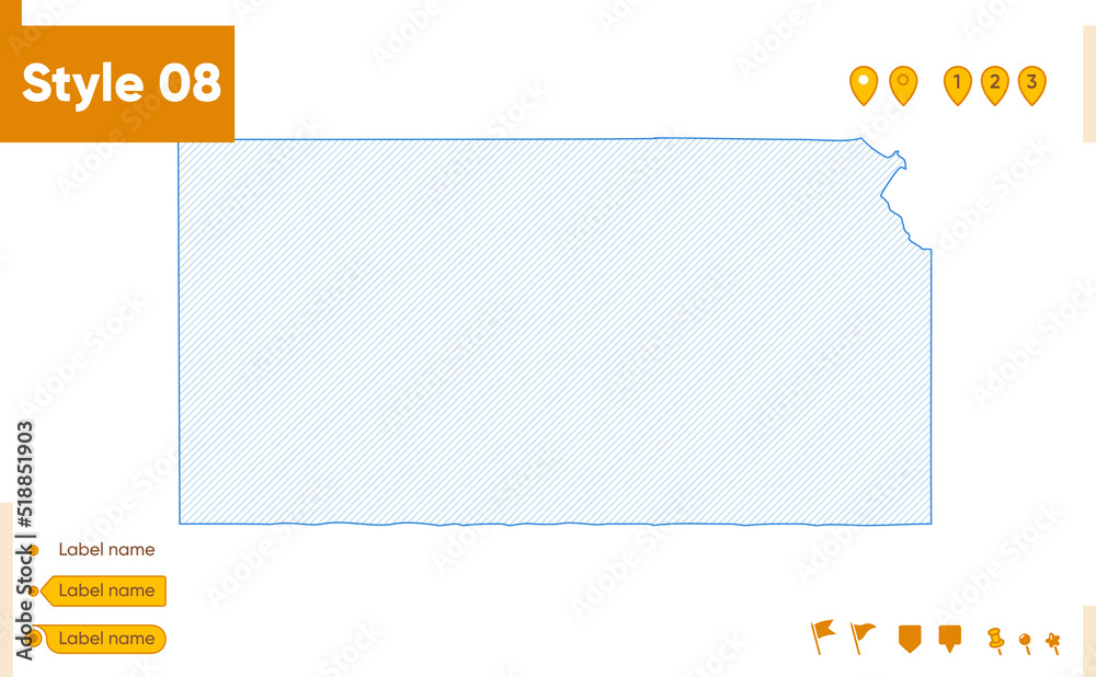 Kansas, USA - grid map isolated on white background. Outline map ...