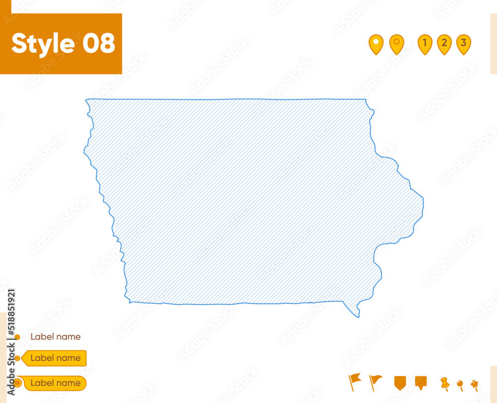 Iowa, USA - grid map isolated on white background. Outline map. Simple ...