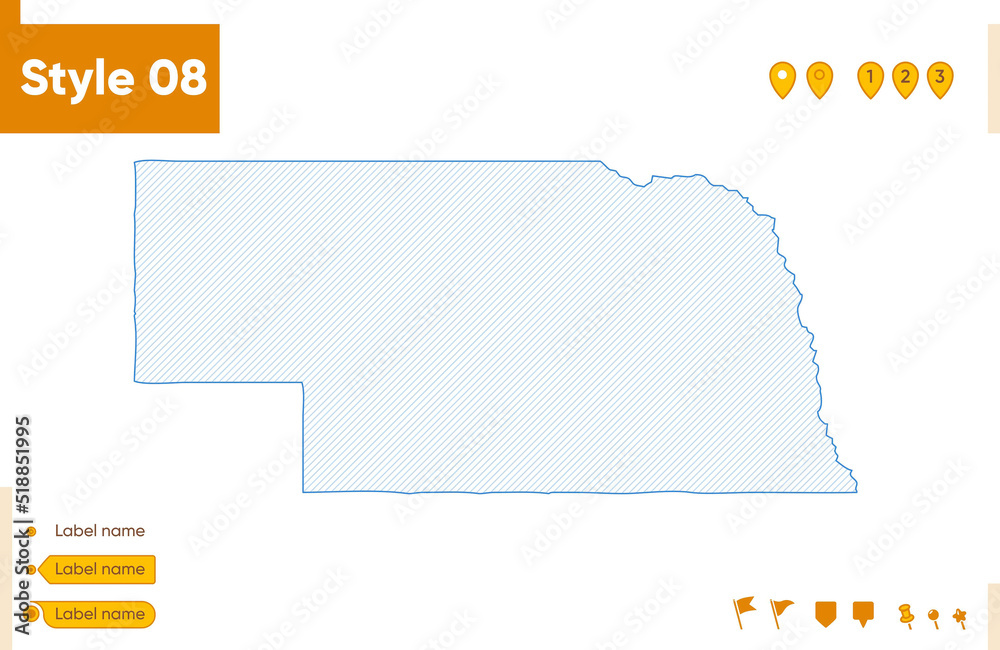 Nebraska, USA - grid map isolated on white background. Outline map ...