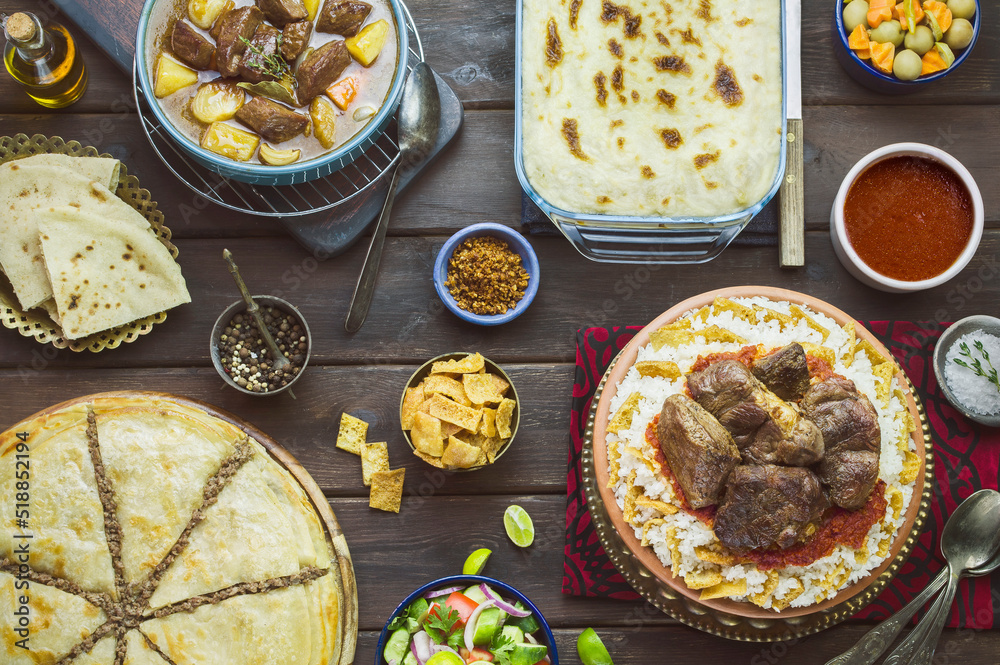 Arabic cuisine; Middle Eastern traditional lunch. It's also a meat ...