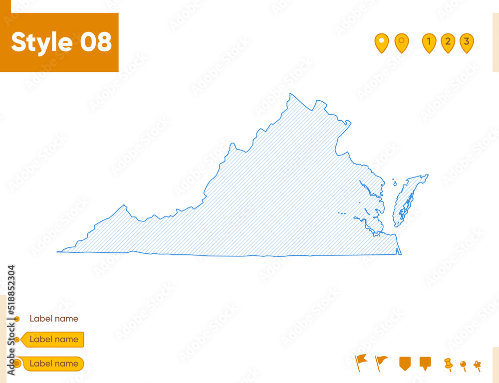 Virginia, USA - grid map isolated on white background. Outline map ...