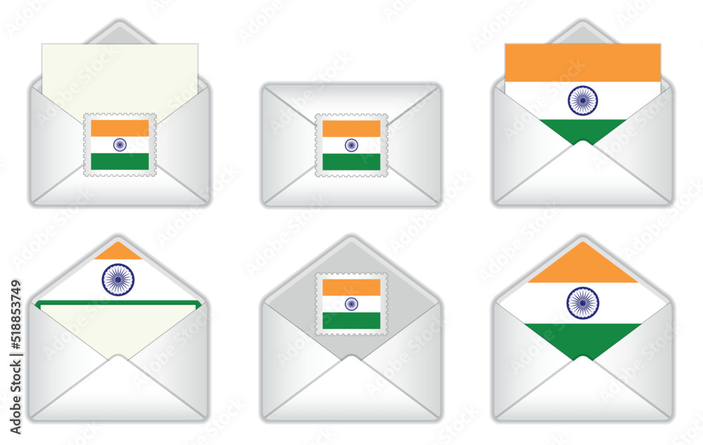 India flag in the envelope. Indian stamp flag. Opened, closed Indian ...