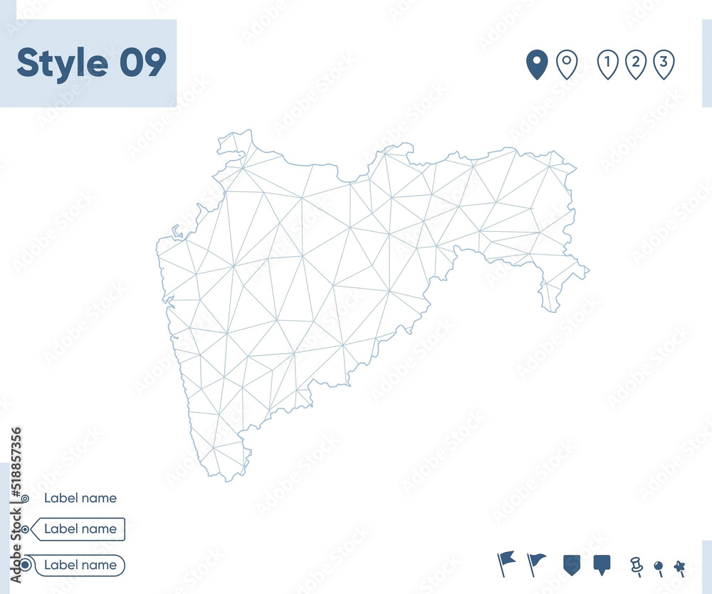 Maharashtra, India - white low poly map, polygonal map. Outline map ...