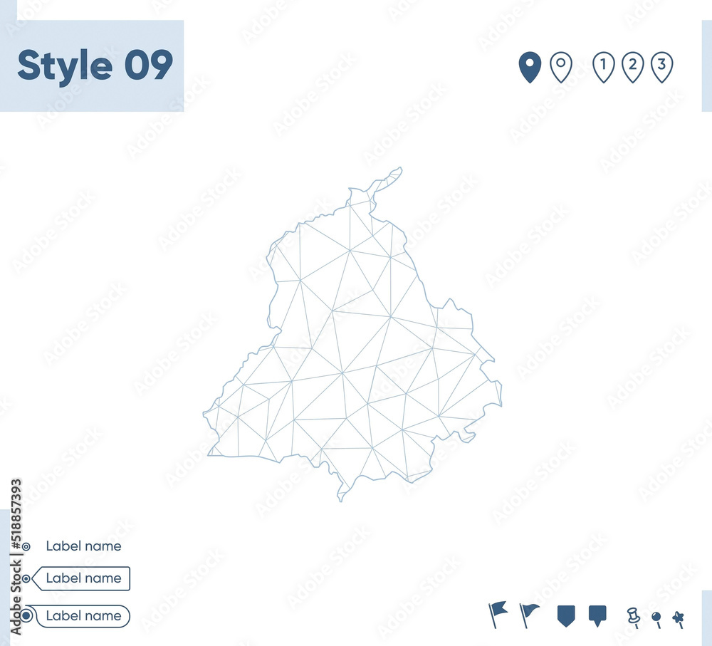 Punjab, India - white low poly map, polygonal map. Outline map. Vector ...