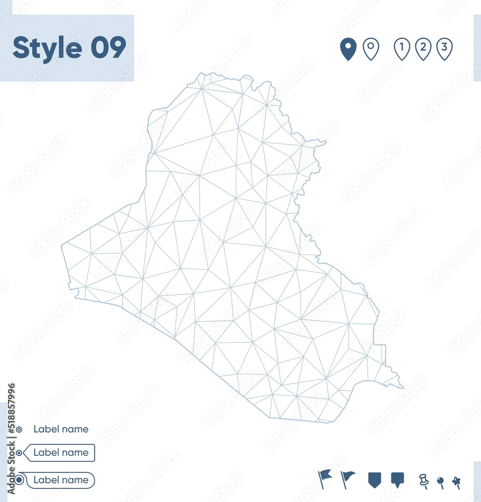 Iraq - white low poly map, polygonal map. Outline map. Vector ...