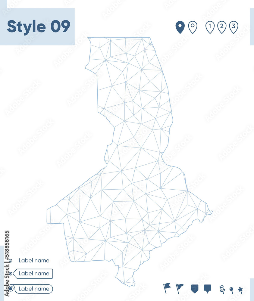 Turkistan, Kazakhstan - white low poly map, polygonal map. Outline map ...