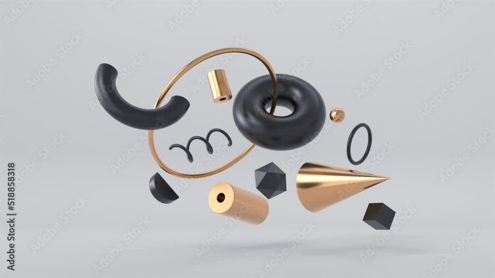 Vidéo Stock Abstract 3d render animation of primitive geometric moving shapes. Simple, elegant ...