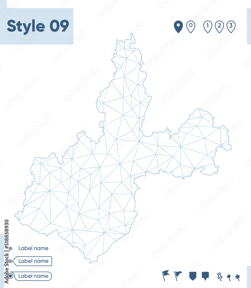 Irkutsk Region, Russia - white low poly map, polygonal map. Outline map ...