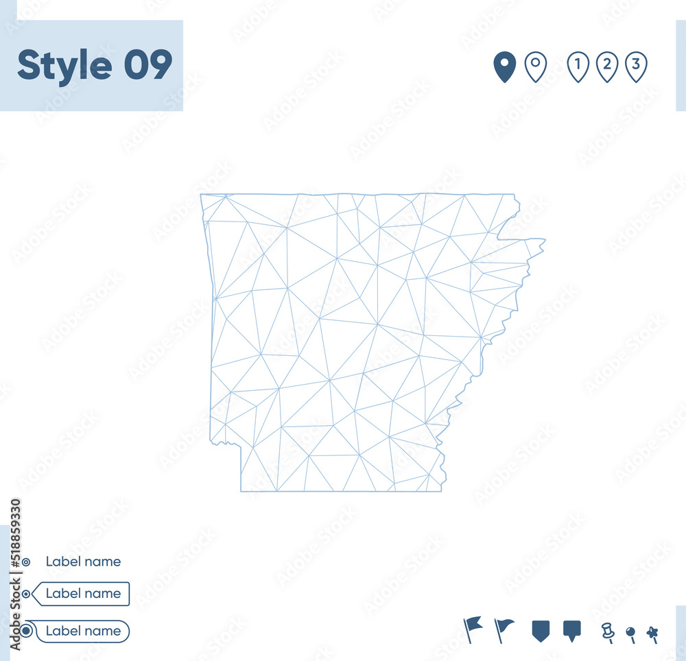 Arkansas, USA - white low poly map, polygonal map. Outline map. Vector ...