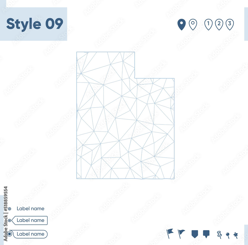 Utah, USA - white low poly map, polygonal map. Outline map. Vector ...