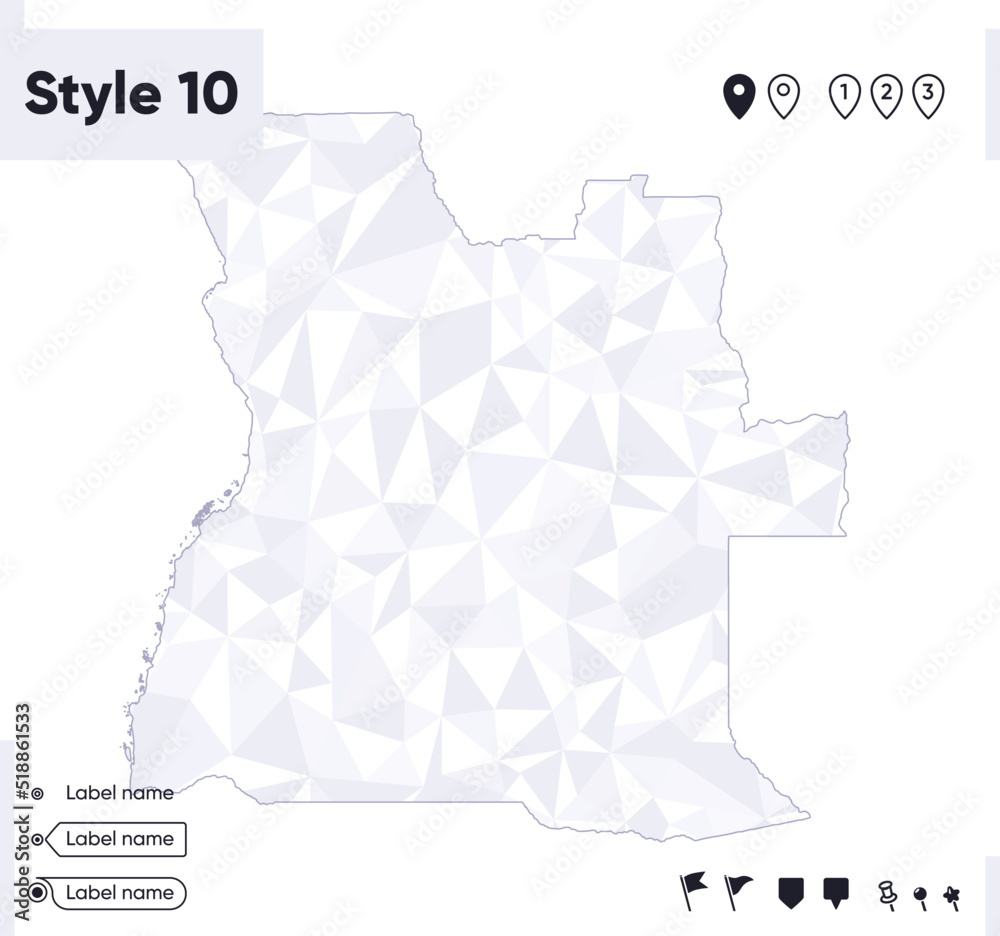 Angola - white and gray low poly map, polygonal map. Outline map ...
