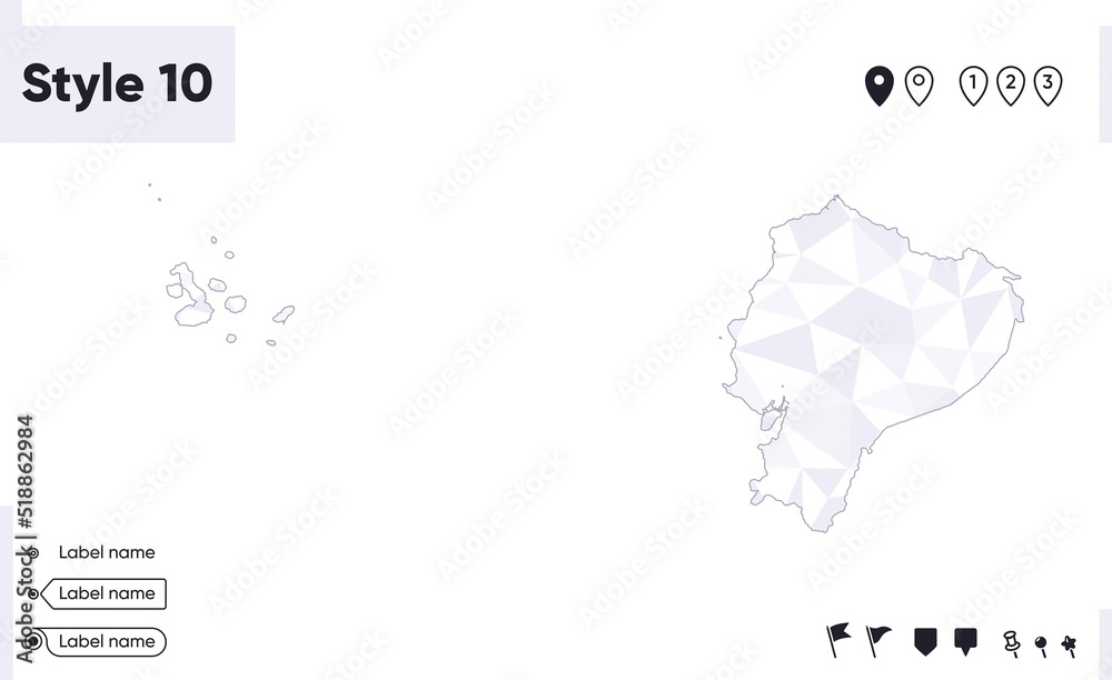 Ecuador - white and gray low poly map, polygonal map. Outline map ...