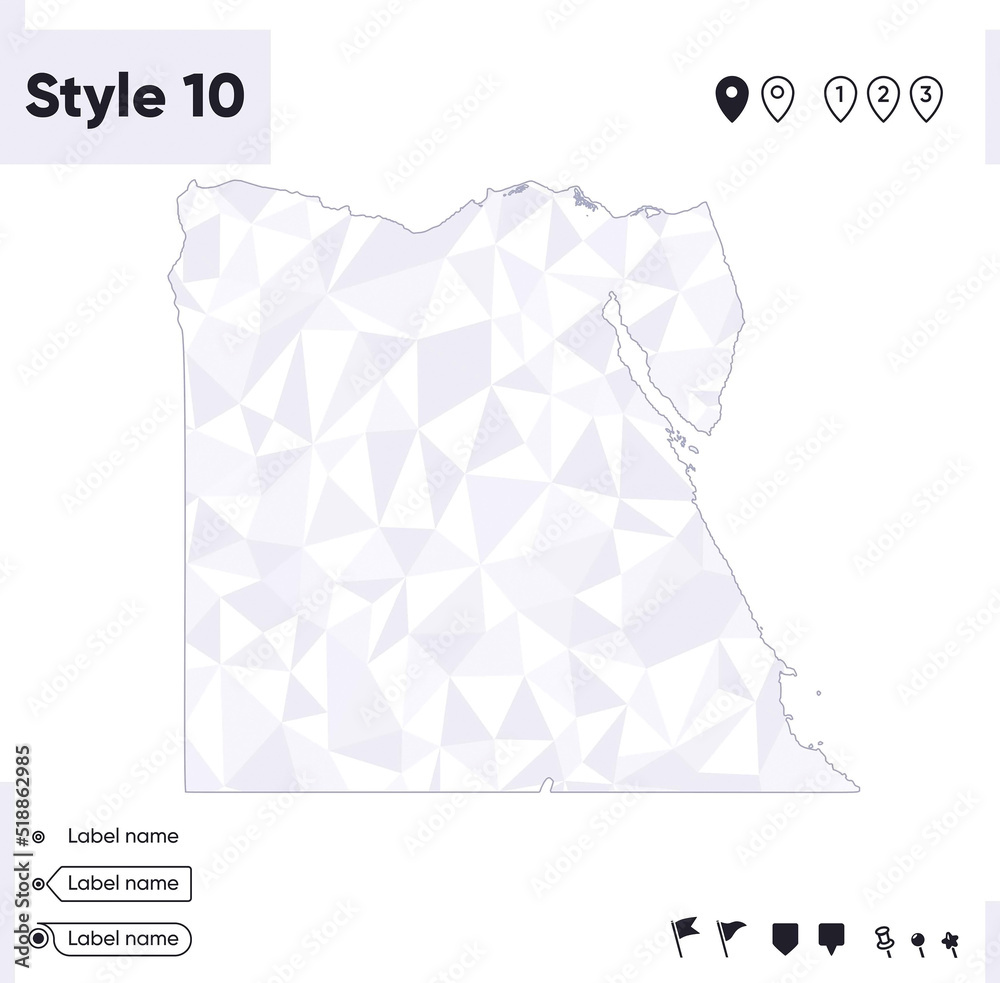 Egypt - white and gray low poly map, polygonal map. Outline map. Vector ...