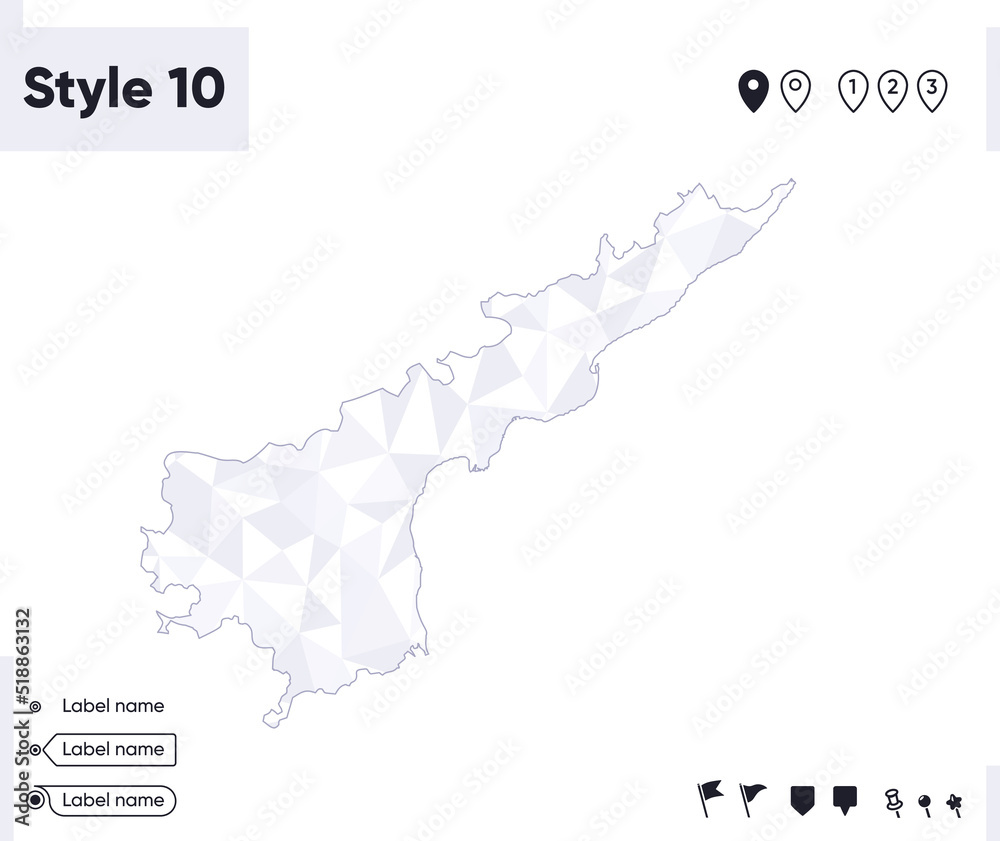 Andhra Pradesh, India - white and gray low poly map, polygonal map ...