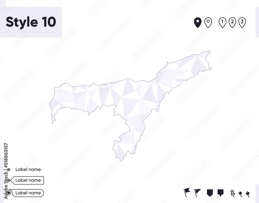 Assam, India - white and gray low poly map, polygonal map. Outline map ...