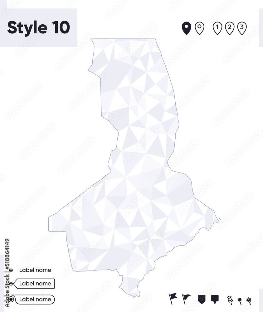 Turkistan, Kazakhstan - white and gray low poly map, polygonal map ...