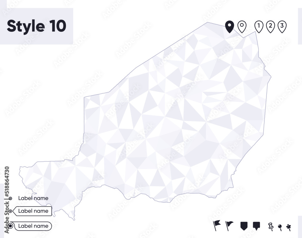 Niger - white and gray low poly map, polygonal map. Outline map. Vector ...
