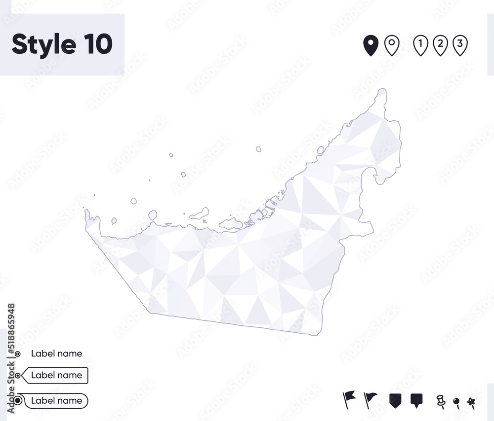 United Arab Emirates - white and gray low poly map, polygonal map ...