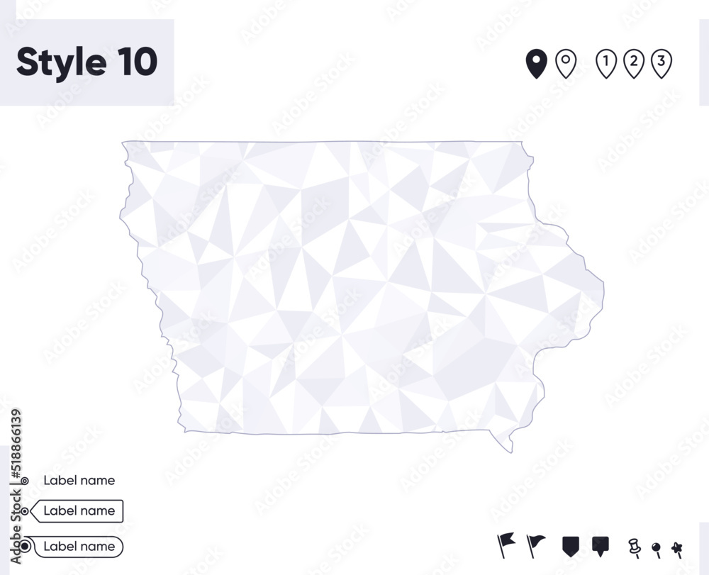 Iowa, USA - white and gray low poly map, polygonal map. Outline map ...