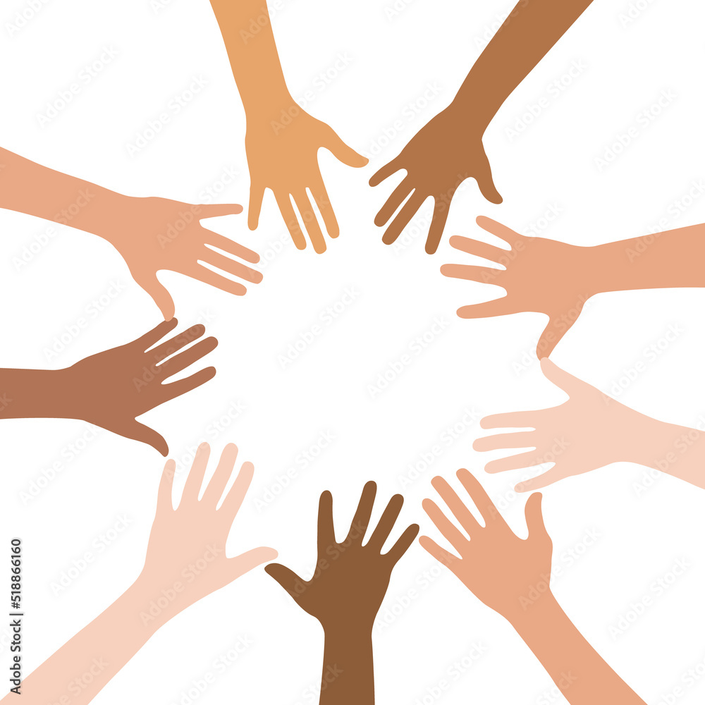diversity of hands skin in circle design. people multiethnic race and ...