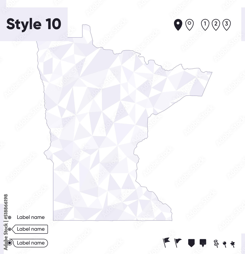 Minnesota, USA - white and gray low poly map, polygonal map. Outline ...