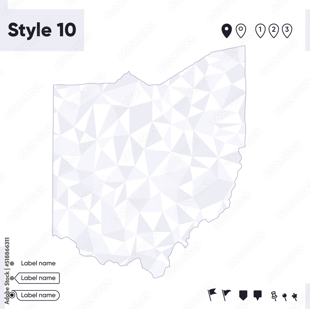 Ohio, USA - white and gray low poly map, polygonal map. Outline map ...