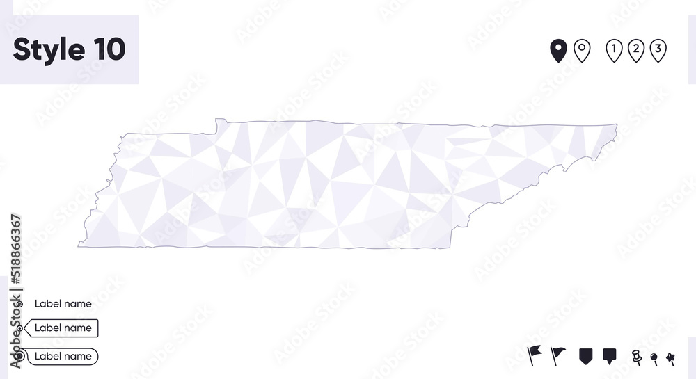 Tennessee, USA - white and gray low poly map, polygonal map. Outline ...