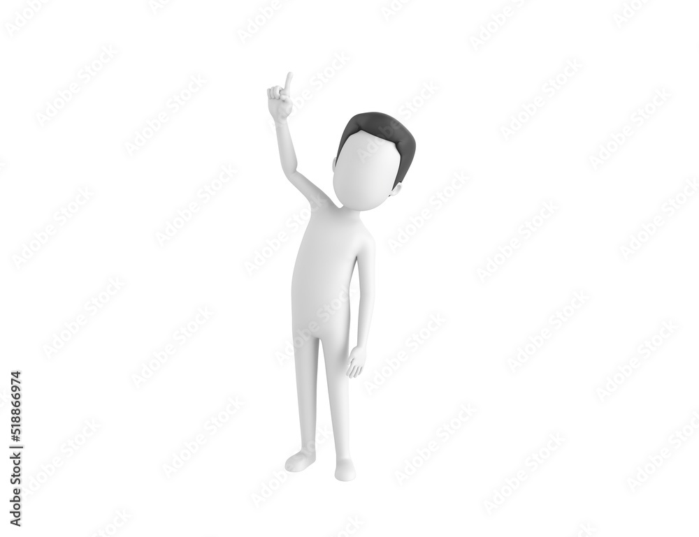 Stick Man with Hair character pointing up with his finger in 3d ...