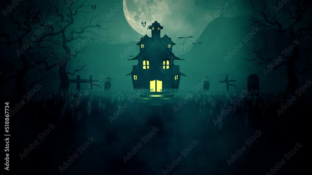 Halloween animation background with the concept of scary night, moon ...