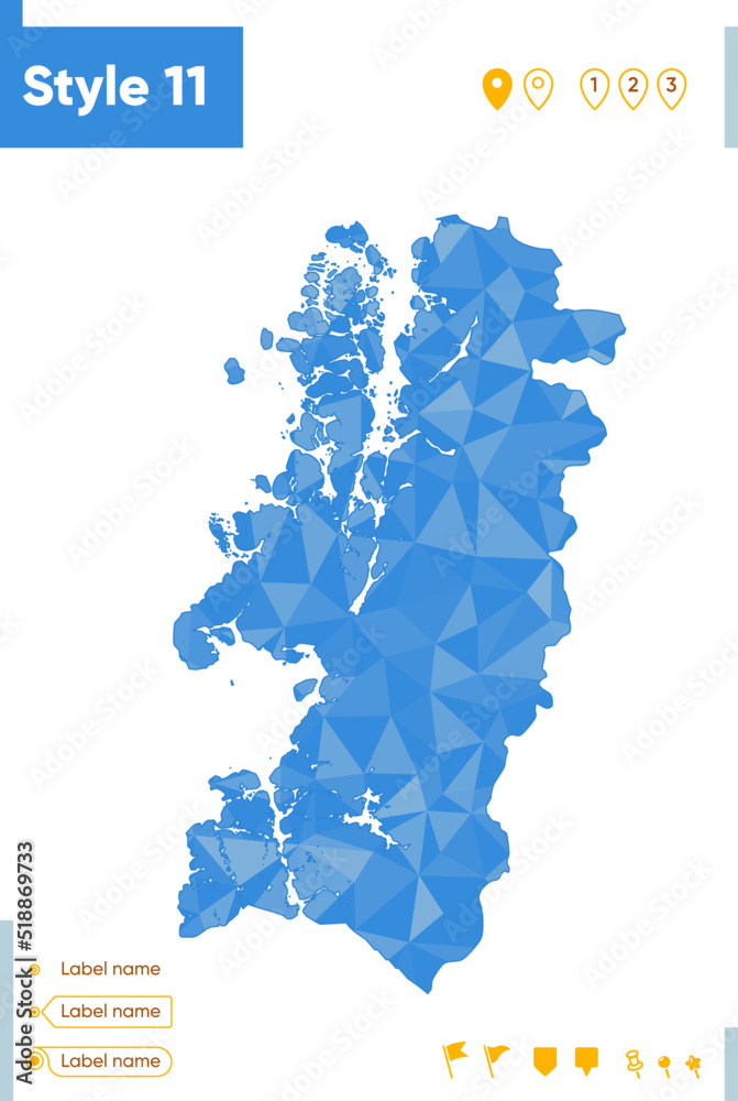 Aysen, Chile - blue low poly map, polygonal map. Outline map. Vector ...