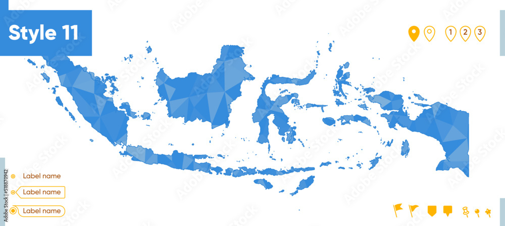 Indonesia - blue low poly map, polygonal map. Outline map. Vector ...