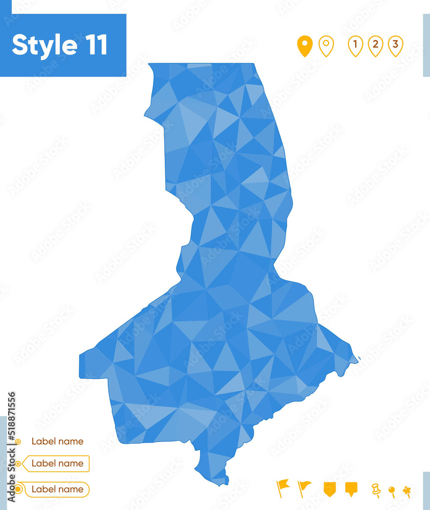 Turkistan, Kazakhstan - blue low poly map, polygonal map. Outline map ...