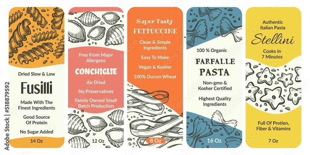 Italian pasta label set, product package design Stock Vector | Adobe Stock