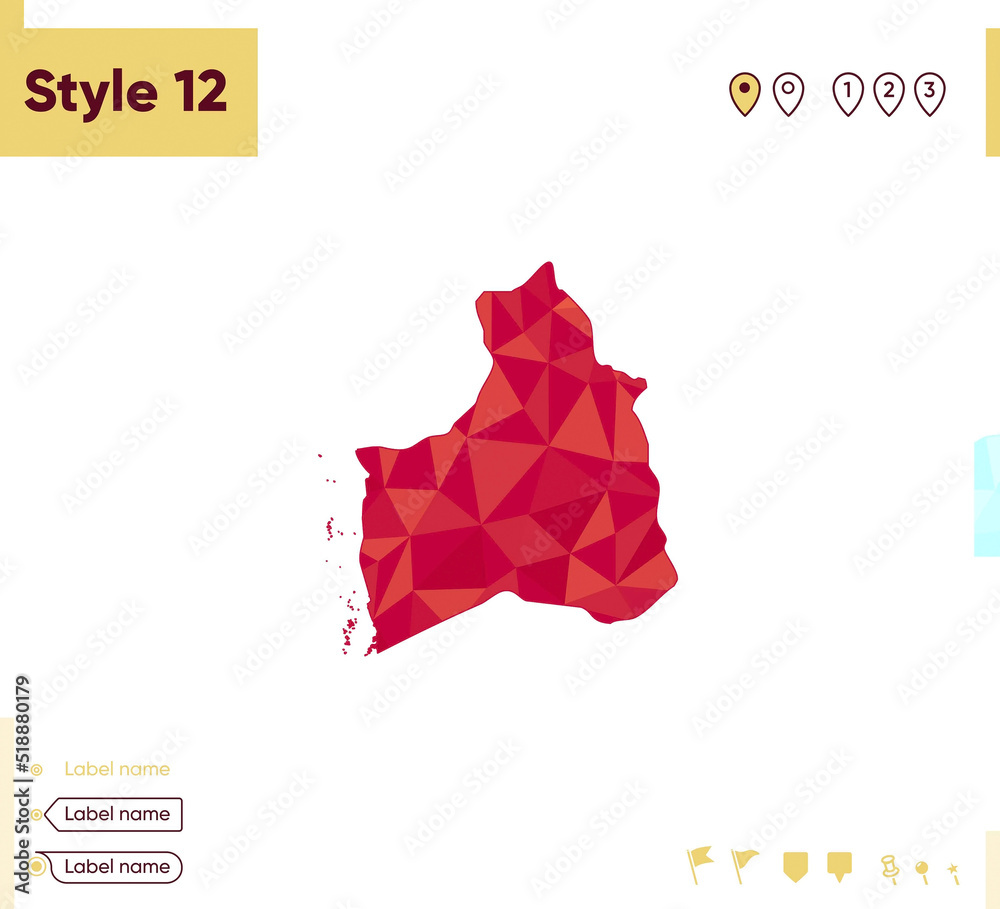 Arica Y Parinacota, Chile - red low poly map, polygonal map. Outline ...