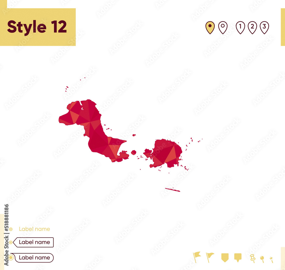 Bangka Belitung Islands, Indonesia - red low poly map, polygonal map ...