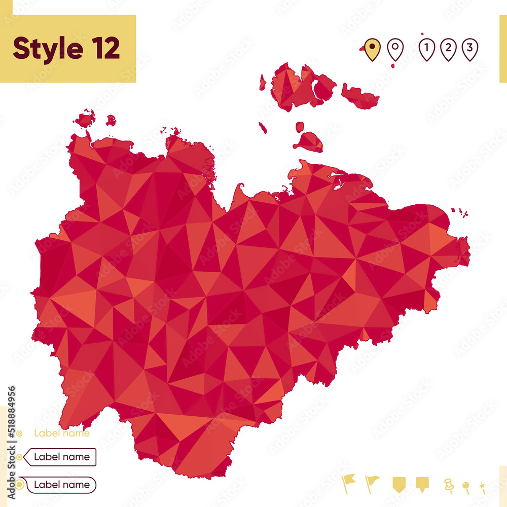 Republic of Sakha Yakutia, Russia - red low poly map, polygonal map ... Republic of Sakha Yakutia, Russia - red low poly map, polygonal map ...