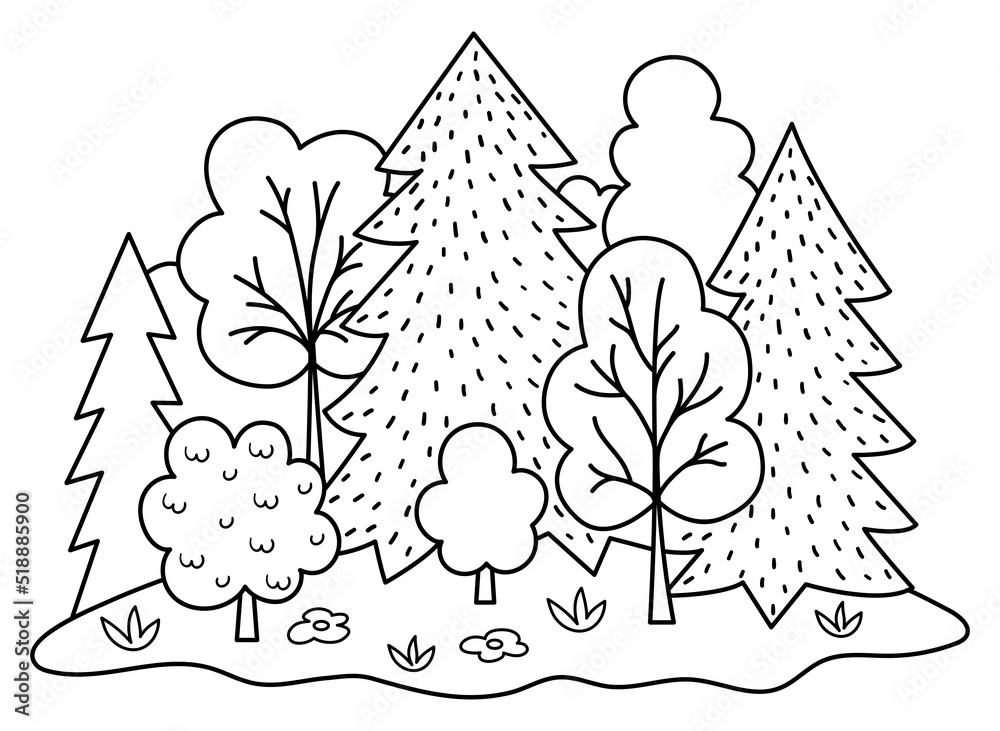 Vector black and white forest landscape. Environment friendly concept ...