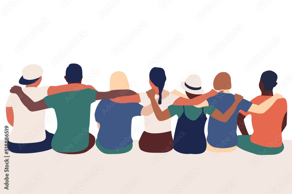 Group of multicultural people. Friends hugging and embracing each other ...
