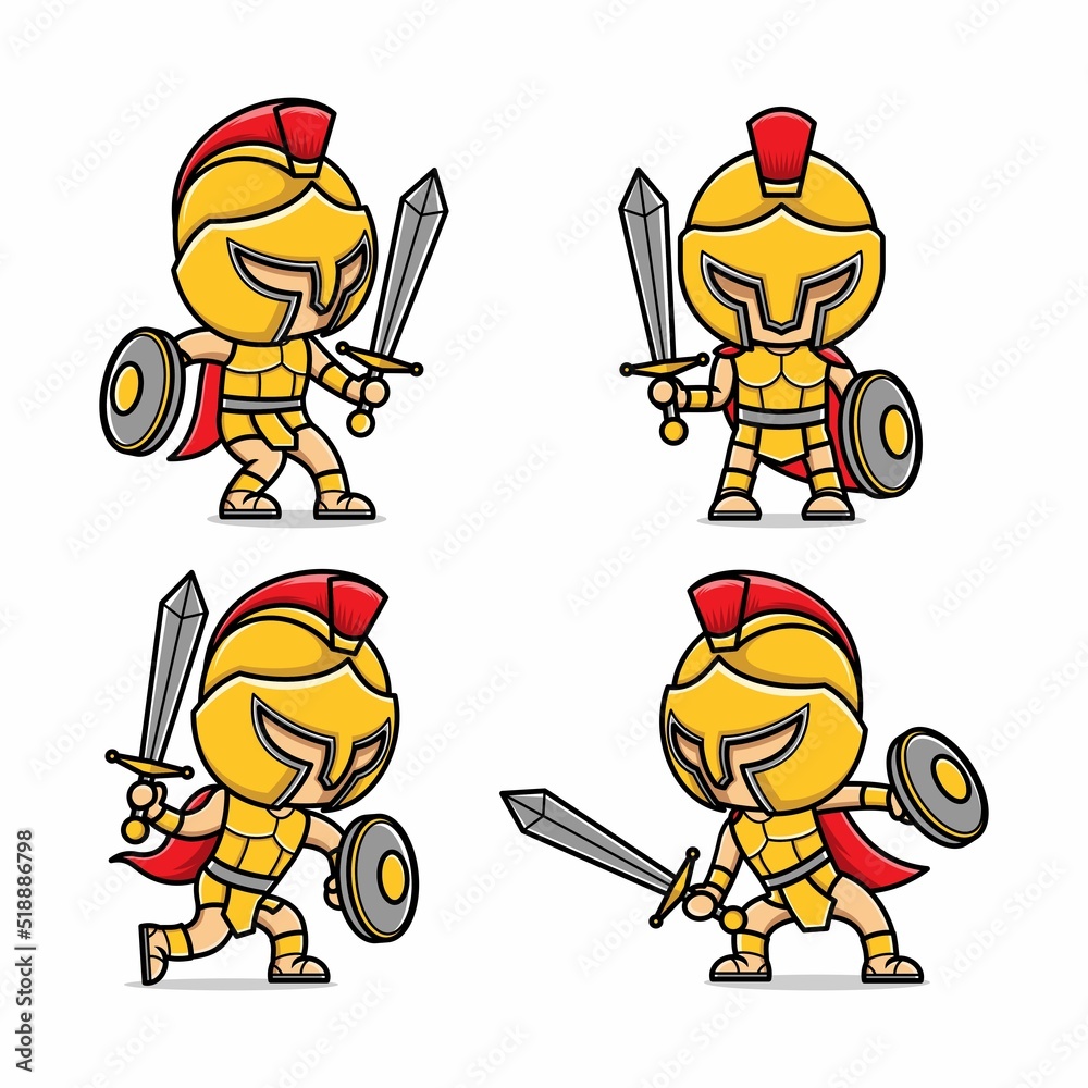 cute cartoon gladiators fight using sword and shield Stock Vector ...