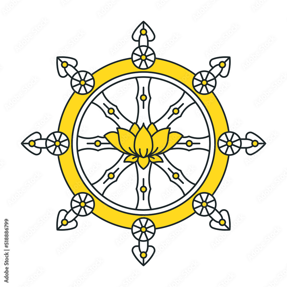 Dharmachakra line art. Dharma Wheel. Buddhism sacred symbol. Isolated ...