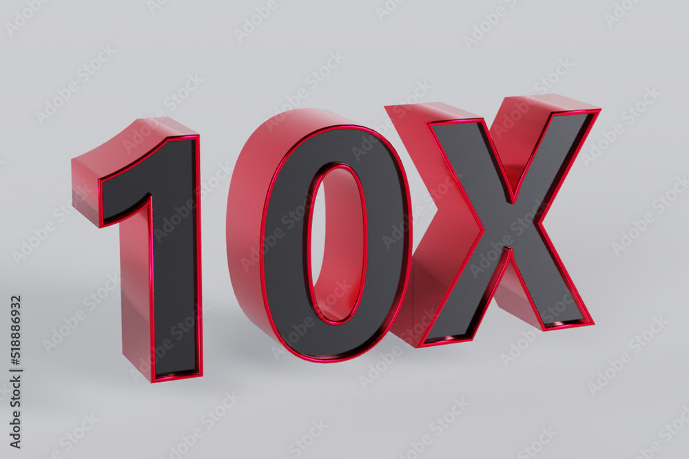 3D Render 10X red and black on white background with clipping path ...