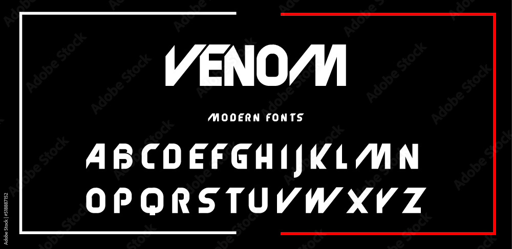 VENOM Sports minimal tech font letter set. Luxury vector typeface for ...