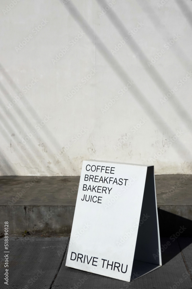 Drive thru sign menu design triangle board paper material on the street ...