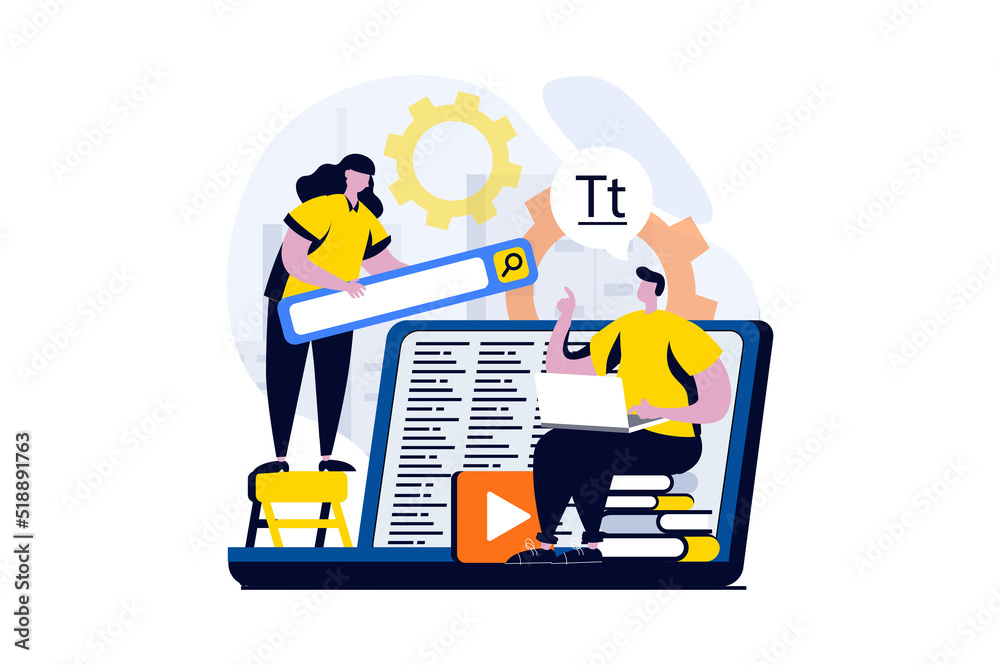 Ui ux design concept with people scene in flat cartoon design. Woman ...